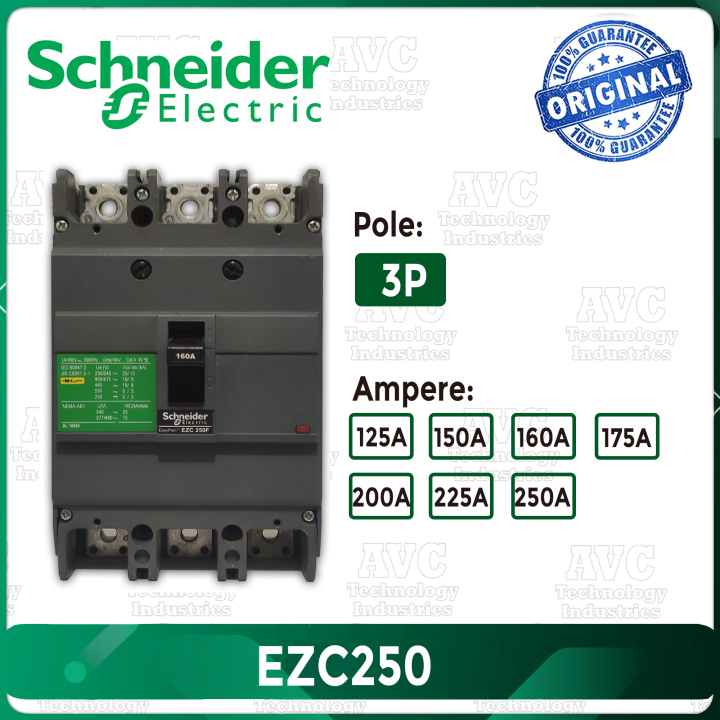 SCHNEIDER Easypact Circuit Breaker EZC250F EZC250H EZC250N 3Pole 125A 150A 160A 175A 200A 225A ...