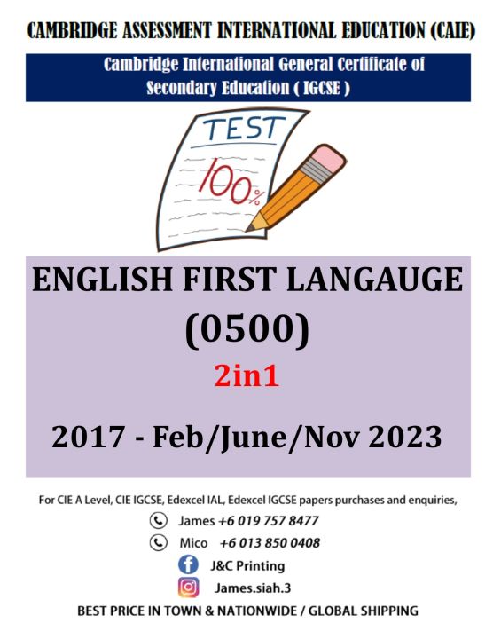 Cambridge Igcse ENGLISH FIRST LANGUAGE 0500 (PAPER 1,2) PAST YEAR PAPER ...