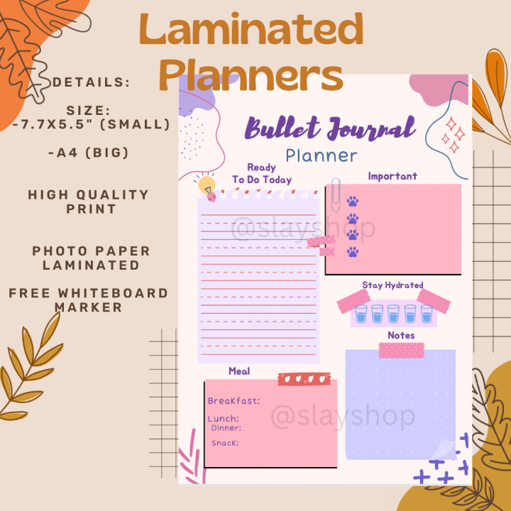 Reusable Daily Planner Journal Board laminated erasable with whiteboard ...