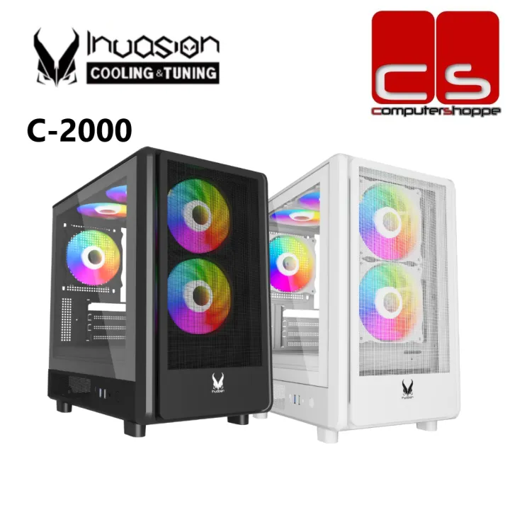 Invasion C-2000 Compact M-ATX Gaming Case - Black/White (AURORA FAN ...