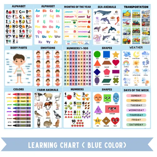 BLUE Color A4 Learning Materials and Educational Charts For Kids ...