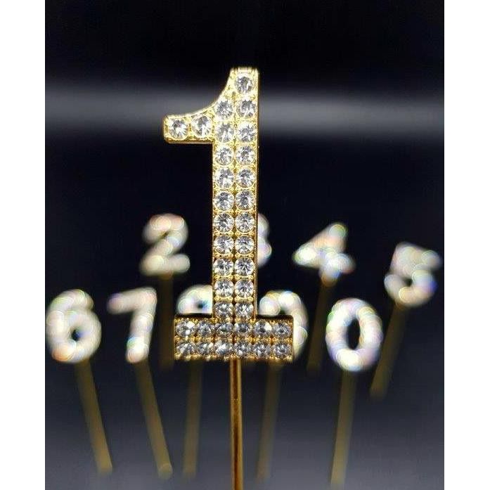 Elegant Metal Gold Number Cake Topper w/ Stones / Rhinestones Birthday ...