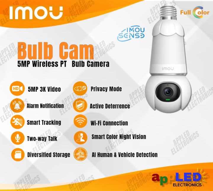 Imou Bulb Cam 5MP PT Wi-Fi Camera with Smart Color Night Vision, Active ...