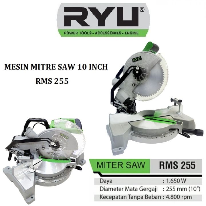 RYU Mitter Mitre Saw 10 inch RMS255 / Mesin Pemotong Kayu Aluminium 10 ...