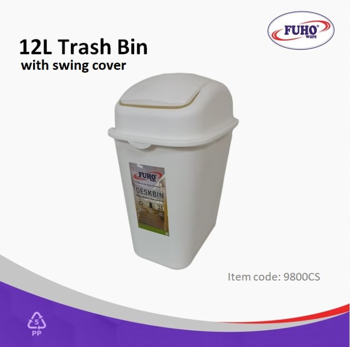 1 pc FUHO 12L Trash Bin with Swing Cover #9800C | Lazada PH