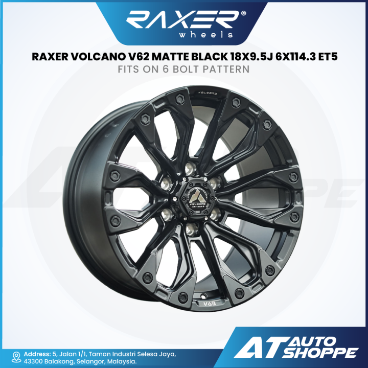 Raxer Volcano V62 - Matte Black 18x9.5 ET5 6x114.3 (1 piece) Wheels ...