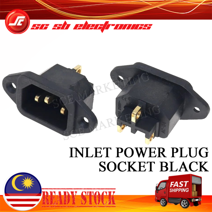 IEC320 C14 INLET POWER PLUG SOCKET BLACK AC 250V 10A 3-PIN TERMINAL ...