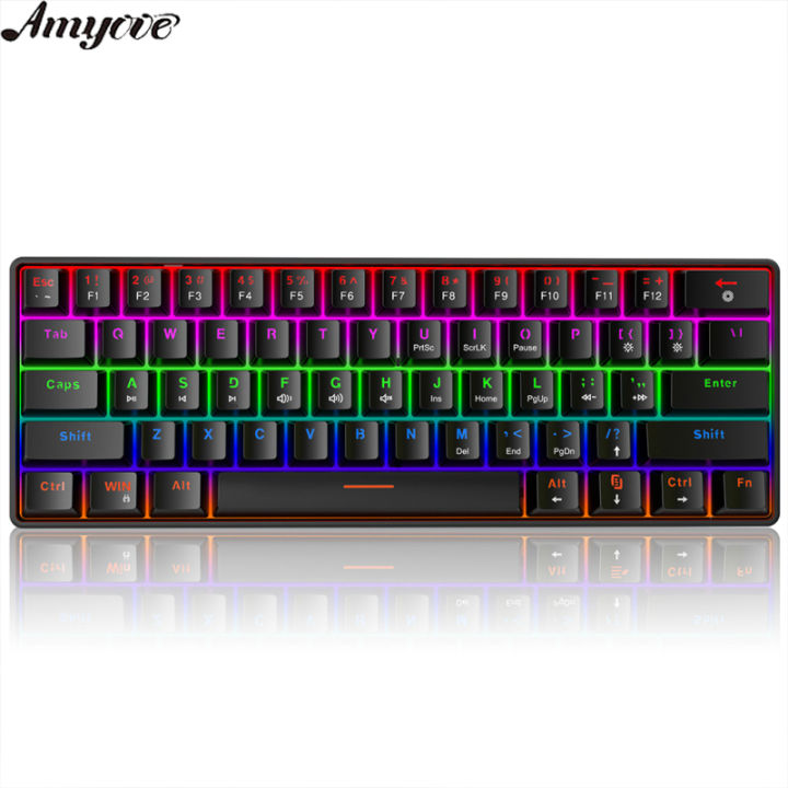 Gaming Keyboard 61 Keys Wired Office Keyboard Cool Backlit Mechanical ...