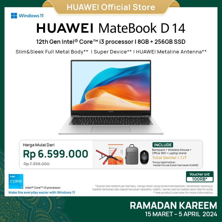 HUAWEI MateBook D 14 i3-1215U | 8+256GB SSD | Sleek Full Metal Body ...