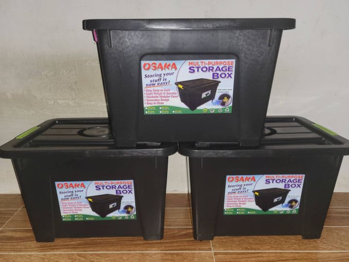 3pcs. heavy duty storage boxes with cover lock and wheels 16x12x10 ...