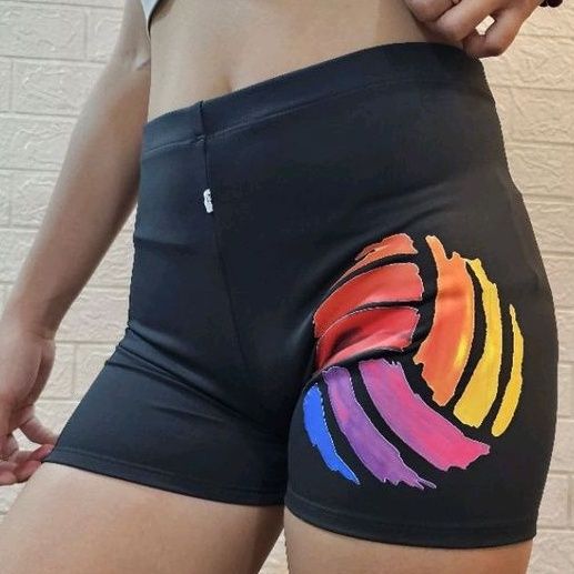 Colorful Ball Design Volleyball Spandex Cycling Shorts For Womens Teens