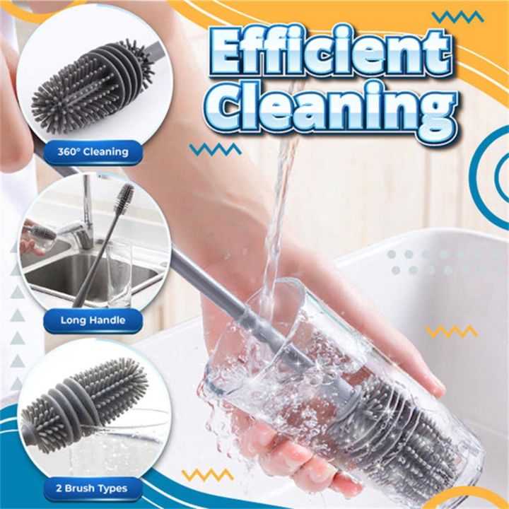 Soft Silicone Rubber Gray Cleaning Brush Long Handle 28cm Cup Glass ...