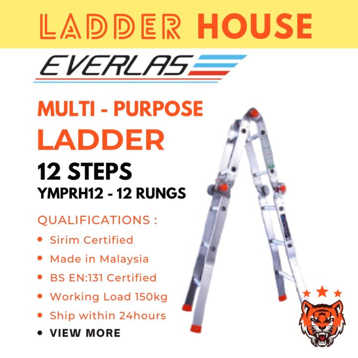 [LADDER HOUSE] EVERLAS Aluminium Multi-Purpose Ladder 12 Steps (YMPRH12 ...