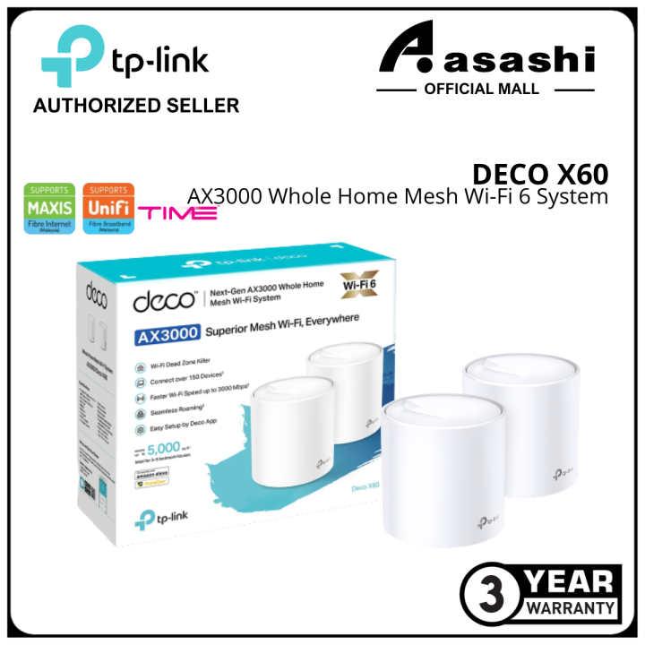 Tp-Link Deco X60 (2 Packs) / (3 Packs) AX3000 Whole Home Mesh Wi-Fi 6 ...