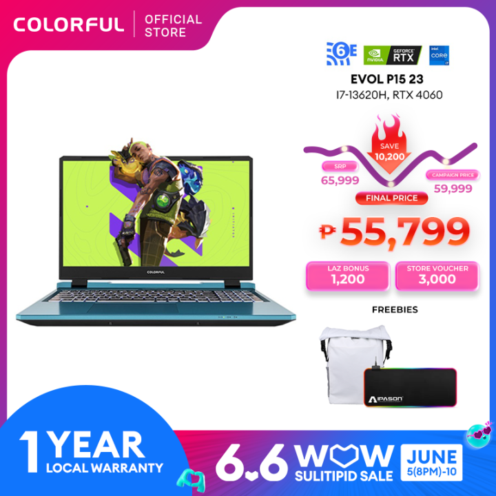 Colorful EVOL P15 Gaming Laptop i7-13620H / RTX 4060 8GB / 16GB DDR5 ...