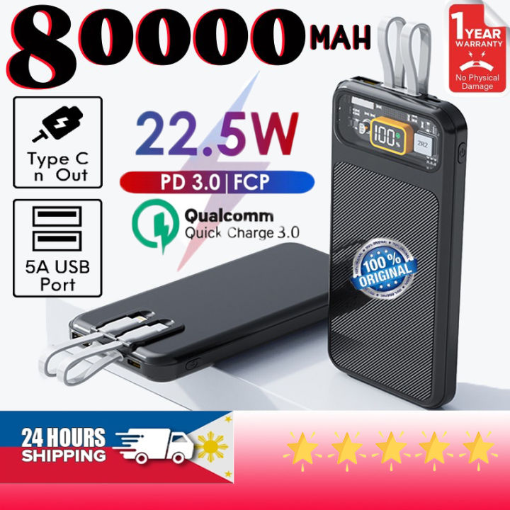 power bank 800000mah original With built in cord Type c fast charging ...