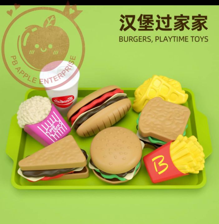 Mini Food Set Toy Mini Burger Toy Set Included Tray | 迷你汉堡组装玩具 | Lazada