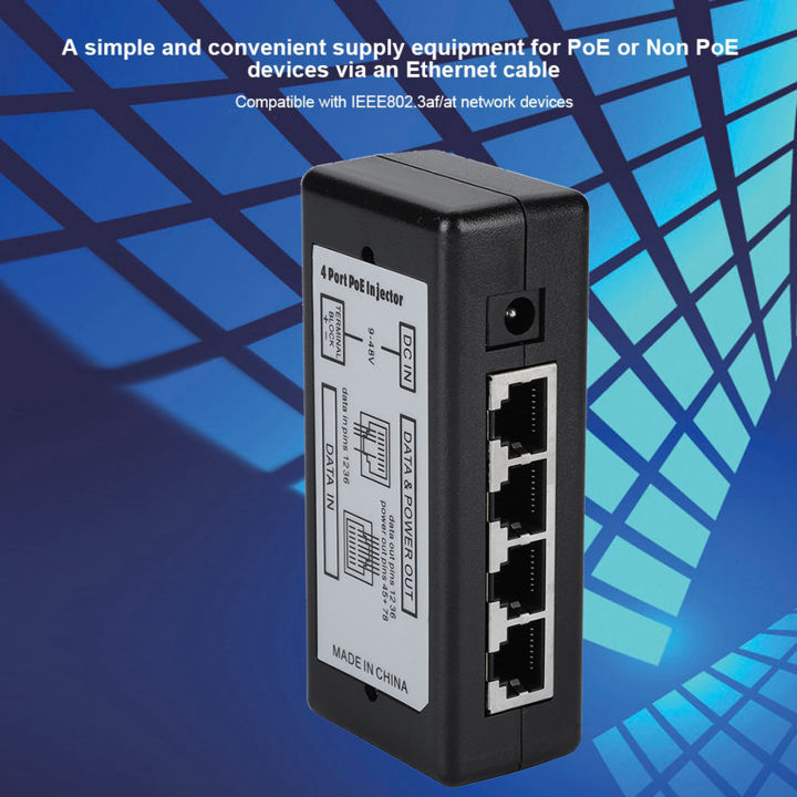 DC 9V-48V 4 Port PoE Power Adapter PoE Ethernet Power Support Injector ...