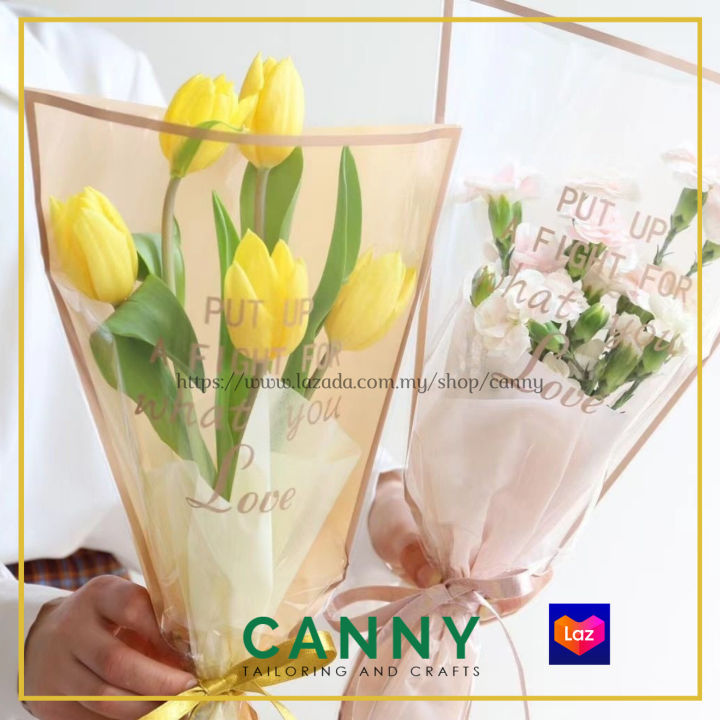 50 PCS READY MAKE TRANSPARENT FLOWER WRAPPER / PEMBALUT BUNGA JERNIH ...