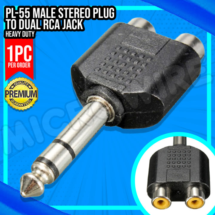 2RCA-PL 2 Female Stereo RCA Jack to Stereo Male PL 6.35mm Plug ...