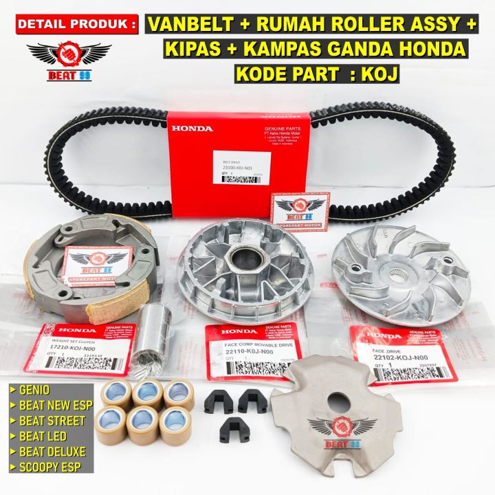 Vanbelt + Rumah Roller Assy + Kipas + Kampas Ganda Honda Genio, Beat New Esp 2020-2022 Kode Part ...