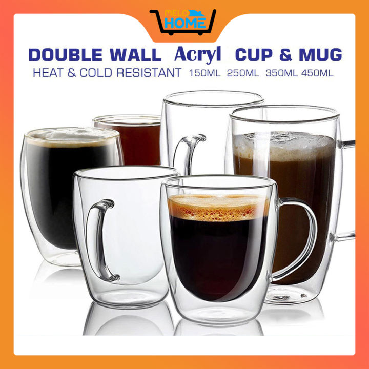 2 Layer Mug Double Wall Glass Heat Resistant Drinkware Clear Glass ...