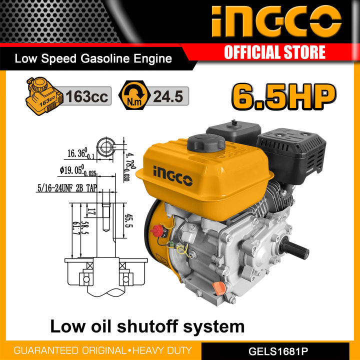 Ingco 4-Stroke Industrial Marine Low Speed Gasoline Engine 6.5HP / 7 ...