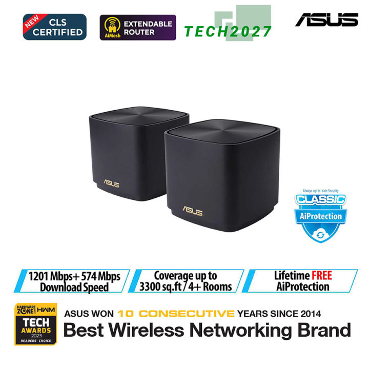 ASUS ZenWiFi XD4 Whole Home Mesh WiFi System (2 Pack), WiFi 6, 802.11ax ...