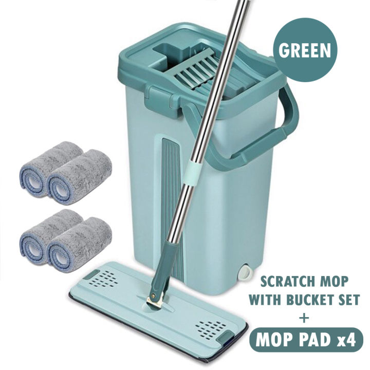 New Slim Scratch Mop Self-Wash And Squeeze Dry Flat Mop With Bucket ...