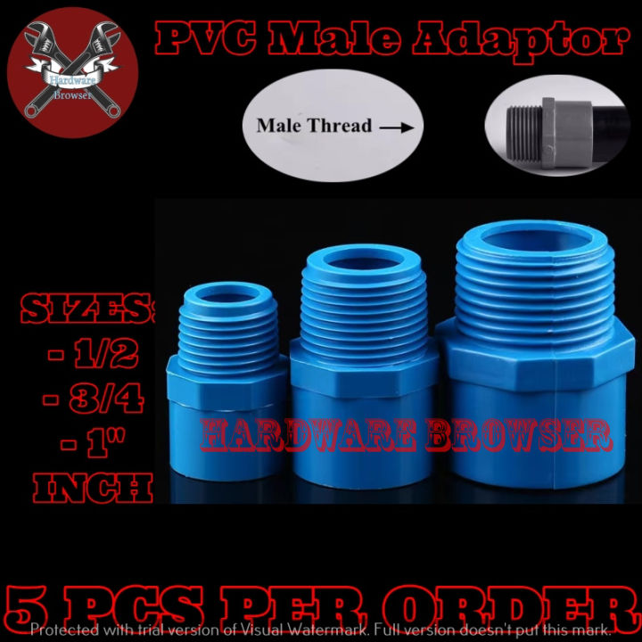 3701 5PCS (1/2, 3/4, 1" INCH) PVC Male Adaptor PVC Outer Teeth Direct ...
