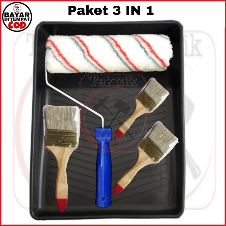 PROMO Paket Combo 3 IN 1 Bak cat - Kuas Roll Gagang - Kuas Cat 3 Pcs ...