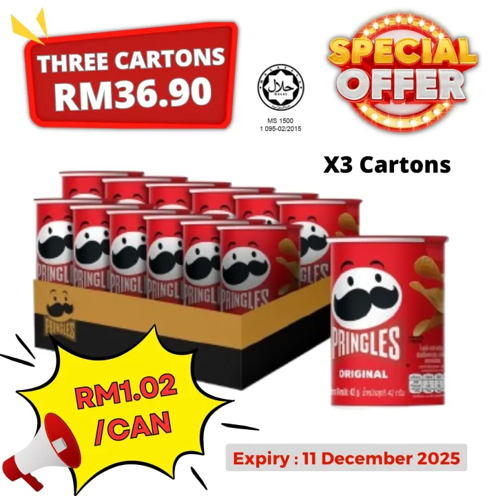 Pringles Classic Original Three Cartons (36 x 42g) [Expiry Date: 11 ...