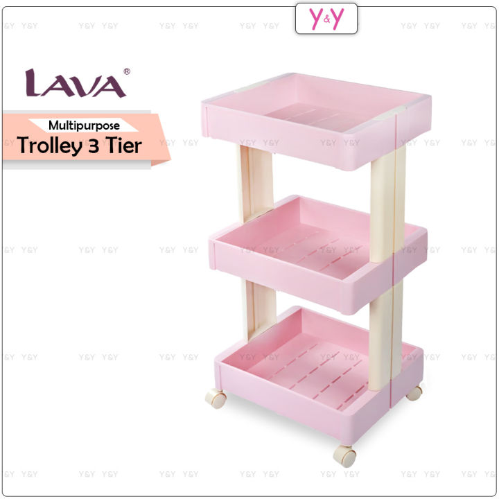 Lava Multipurpose Trolley 3 Tier Pink / Plastic Rack with Wheels ...