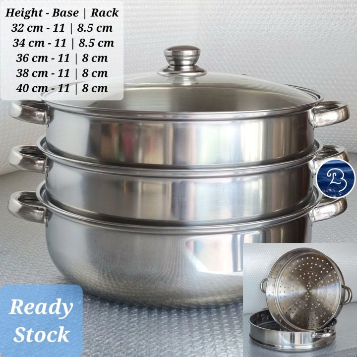 Stainless Steel Steamer Pots with Extra Thickness, 3 Tiers (32, 34, 36 ...
