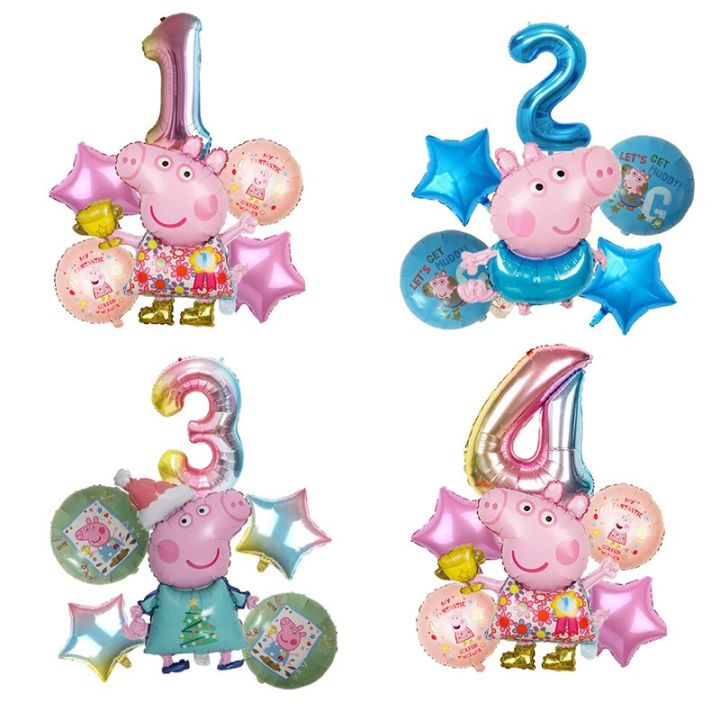 6pcs/set Peppa Pig Birthday Balloons Set Cartoon George Peppa Figure ...