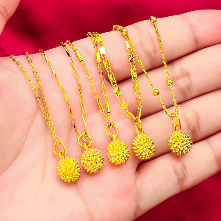 Luxury Pure Gold Durian Shape Pendant Necklaces Women Fashion Fine ...