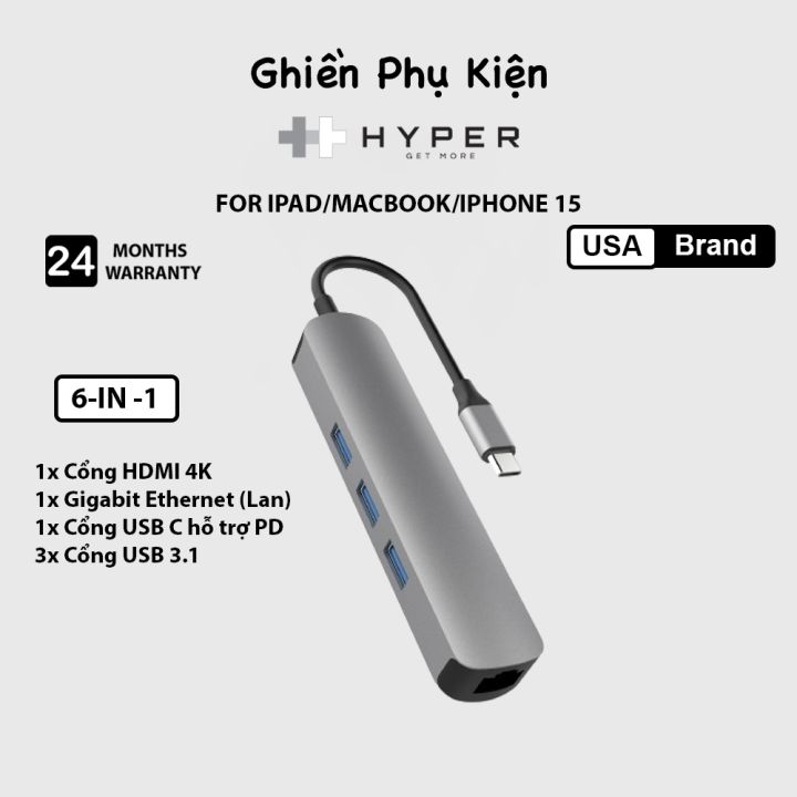 Hub HyperDrive 6IN1 4K HDMI Cổng Chuyển Type C Dành Cho Macbook/iPad ...