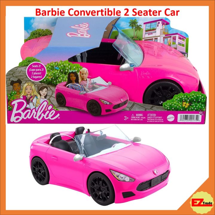 Mattel Barbie Convertible 2-Seater Vehicle, Pink Car with Rolling ...