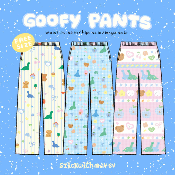 มีลายใหม่!! Goofy pants กางเกงอยู่บ้าน ใส่นอน มีสองลายให้เลือก ลายทาง ...