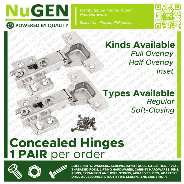 NuGEN 2PCS Concealed Hinges Full / Half / Inset C1 / C2 / C3 / S1 / S2 / S3 Cabinet Hinge TGC ...