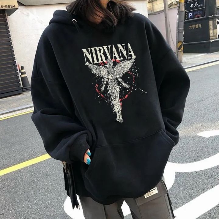 เสื้อกันหนาวแขนยาว มีฮู้ด ผ้าฝ้าย ลายวงร็อค Nirvana Angel Novelly สําหรับผู้ชาย | Lazada.co.th