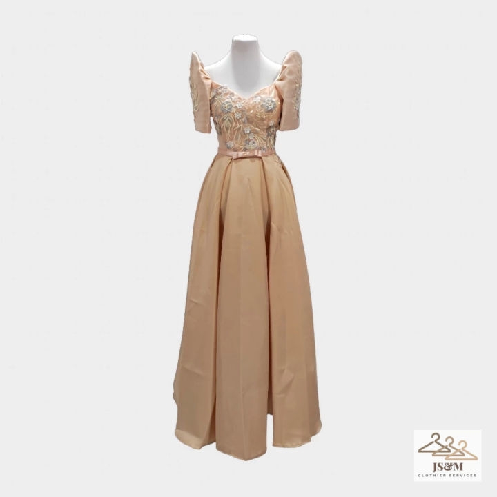 Filipiniana Dress with Lace patching and box pleated design on the ...