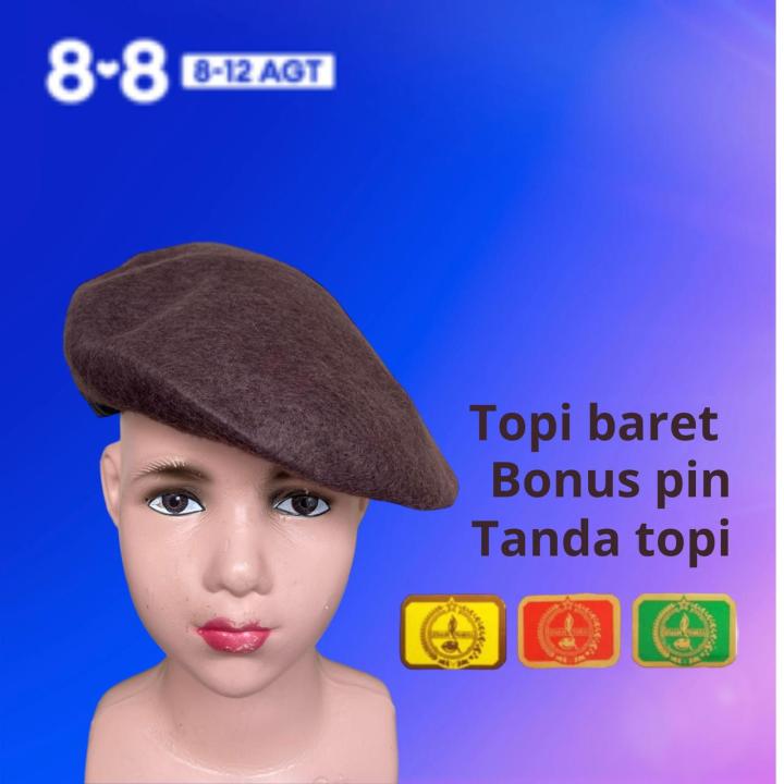 Topi Baret Bonus pin Perlengkepan Pramuka | Lazada Indonesia