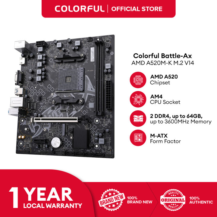 Colorful Battle-Ax AMD A520M-K M.2 V14 DDR4 Motherboard (Socket AM4 ...