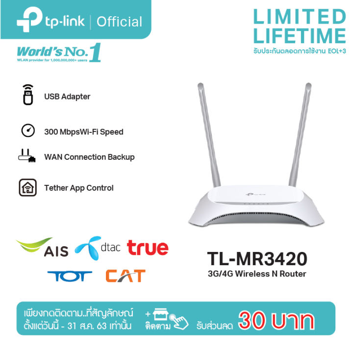 TP-Link TL-MR3420 เราเตอร์แบบเสียบแอร์การ์ด (3G/4G Wireless N Router ...