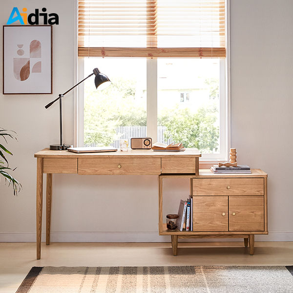 Aidia โต๊ะอ่านหนังสือสไตล์ญี่ปุ่นพร้อมตู้ด้านข้าง Japan Study Table ทำ ...