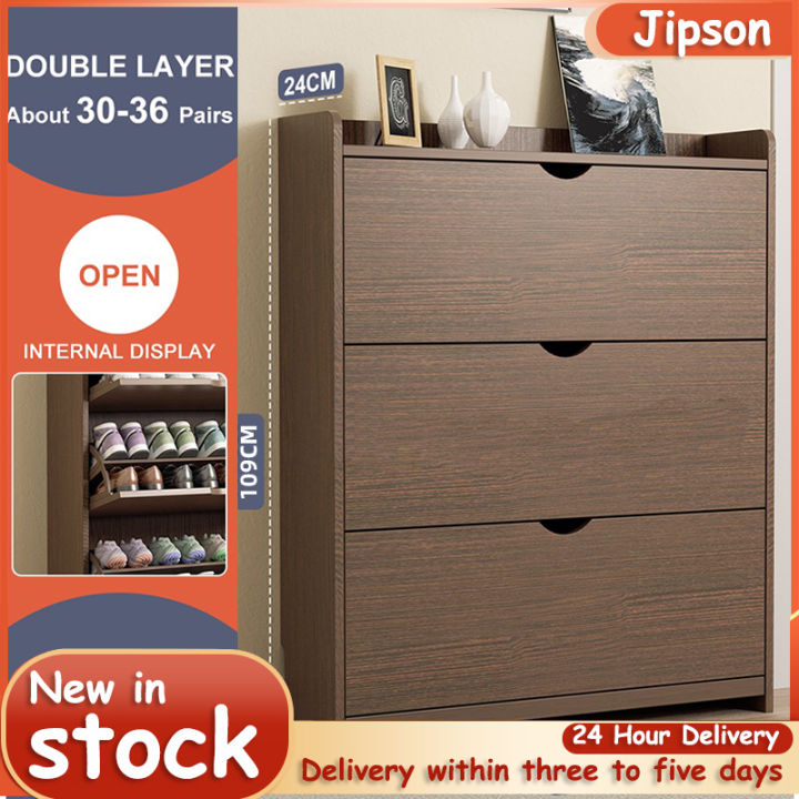 3 Tier Shoe Cabinet Wood Flip Shoe Rack Organizer 80cm Large Storage ...