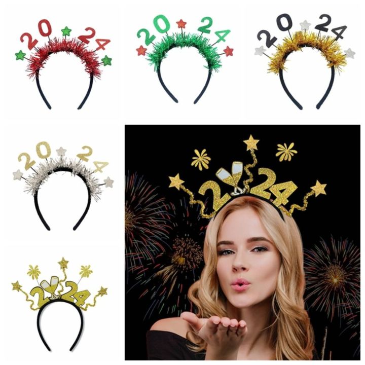 OSF66 Tinsel 2024 Happy New Year Headband Sequin Letter Christmas ...