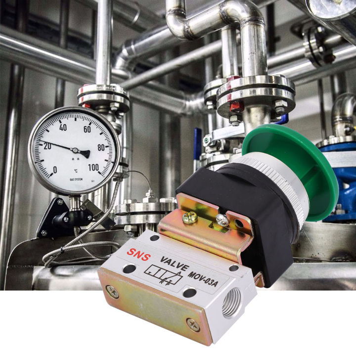 2 Position 3 Way G1/8 Pneumatic Momentary Mechanical Valve Green Mushroom Push Button Switch MOV ...