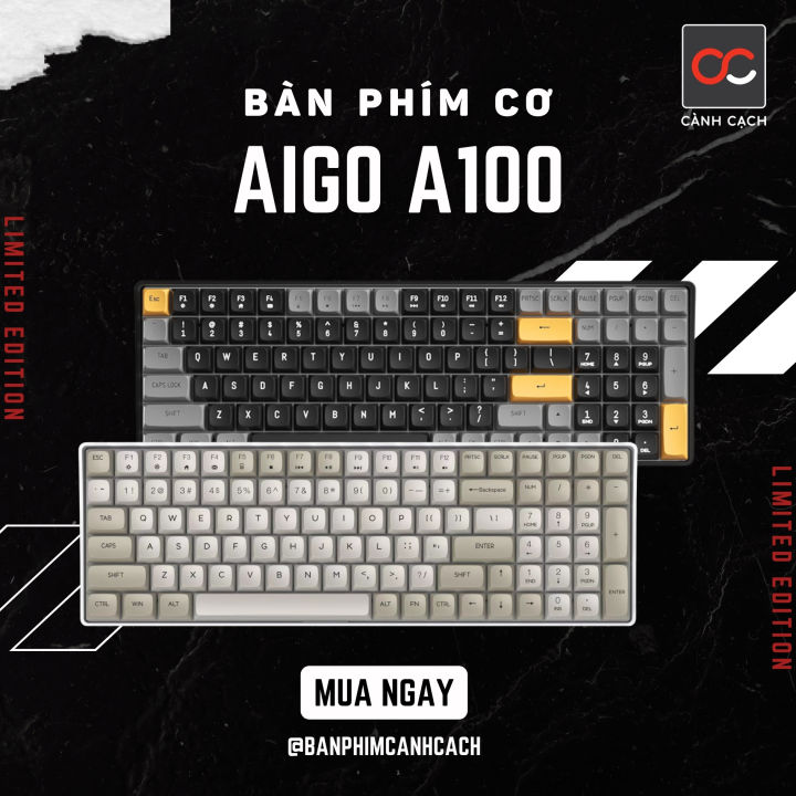 BÀN PHÍM CƠ KHÔNG DÂY KEYCAP PBT HOTSWAP Aigo a100 Yellow Switch KEYCAP ...